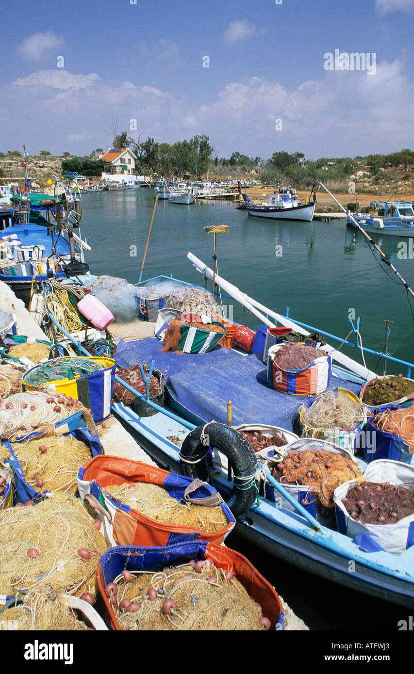 Fishing boats ready to set off from Potamos Harbour Stock Photo - Alamy