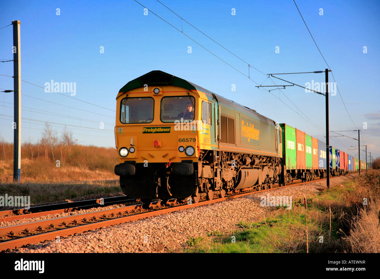 Train rail railway engine loco locomotive containers wagons freight hi ...