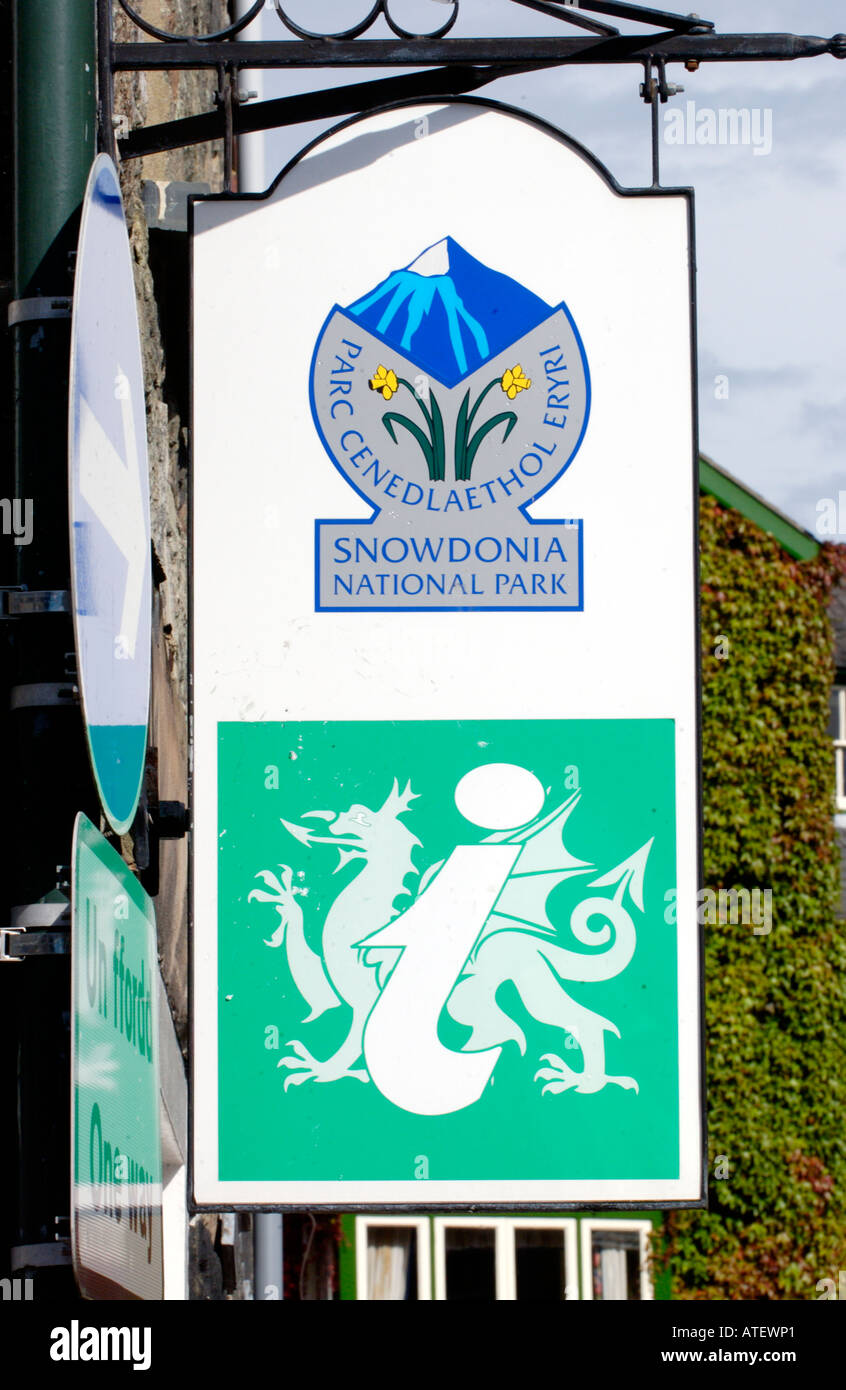 Snowdonia National Park Tourist Information Centre sign in Dolgellau ...