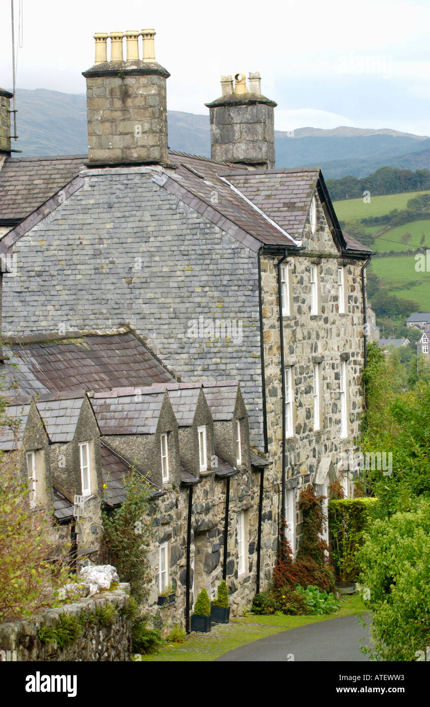 Traditional stone cottages and large house in the Welsh speaking town ...