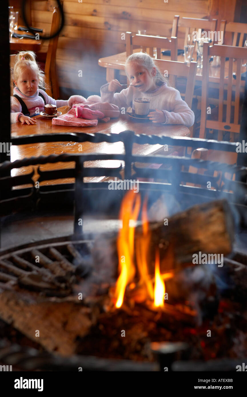 Winter Fireside scene apres ski timber building Model release 401 Stock ...