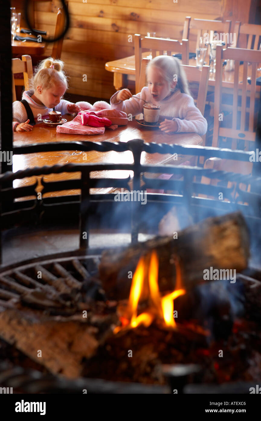 Winter Fireside scene apres ski timber building Model release 401 Stock ...