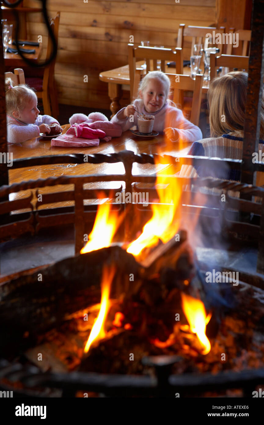 Winter Fireside scene apres ski timber building Model release 401 Stock ...