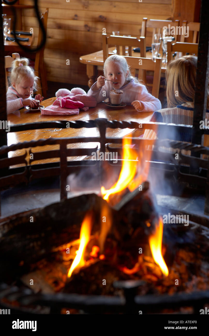 Winter Fireside scene apres ski timber building Model release 401 Stock ...