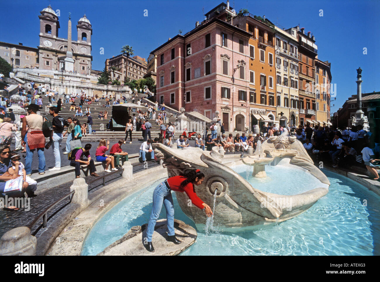 Rome Italy Spanish Steps and Boat Fountain seen from Piazza di Spagna ...