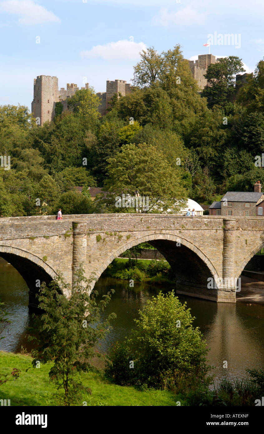 Bridge over the River Teme looking toward Ludlow Castle dating from ...