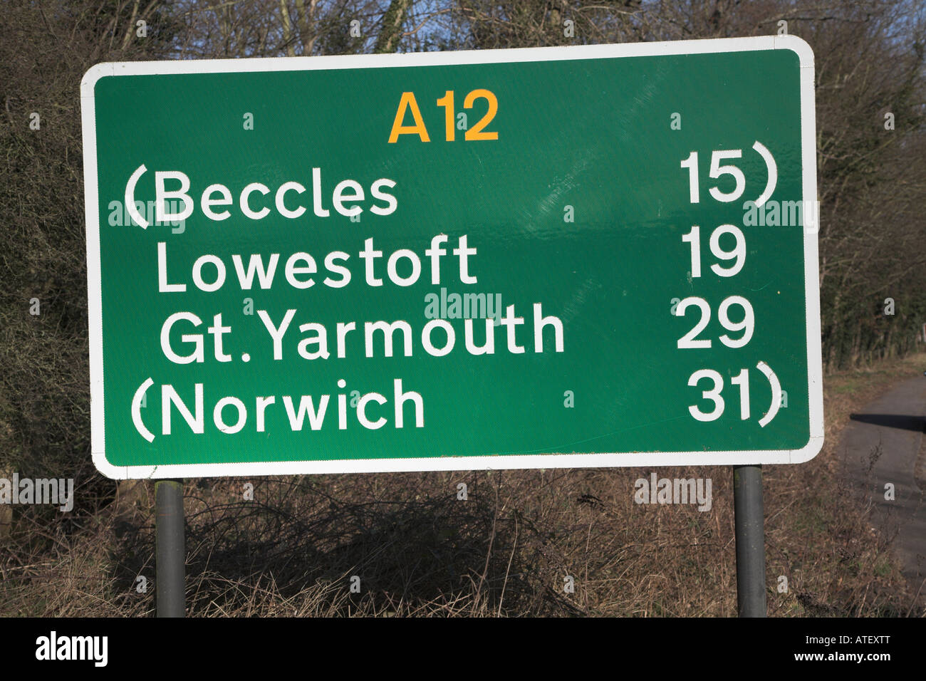 Road sign on A12, Suffolk, England Stock Photo - Alamy