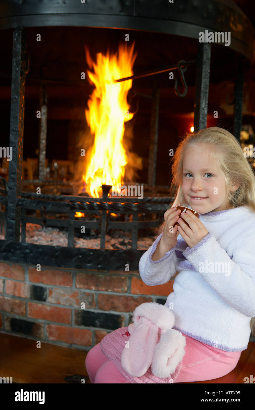 Winter Fireside scene apres ski timber building Model release 401 Stock ...