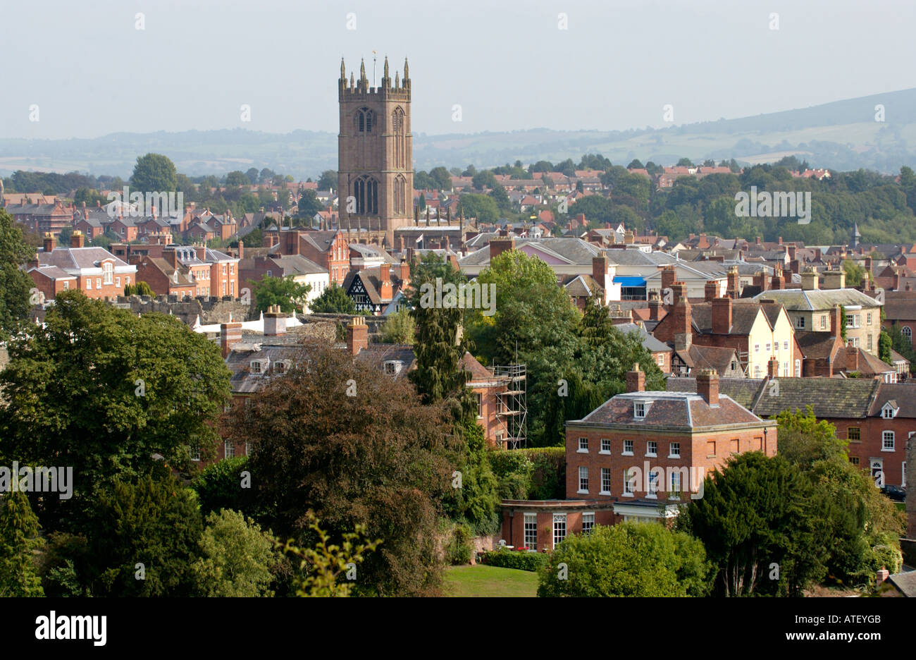 View over historic English town with many medieval and Georgian ...