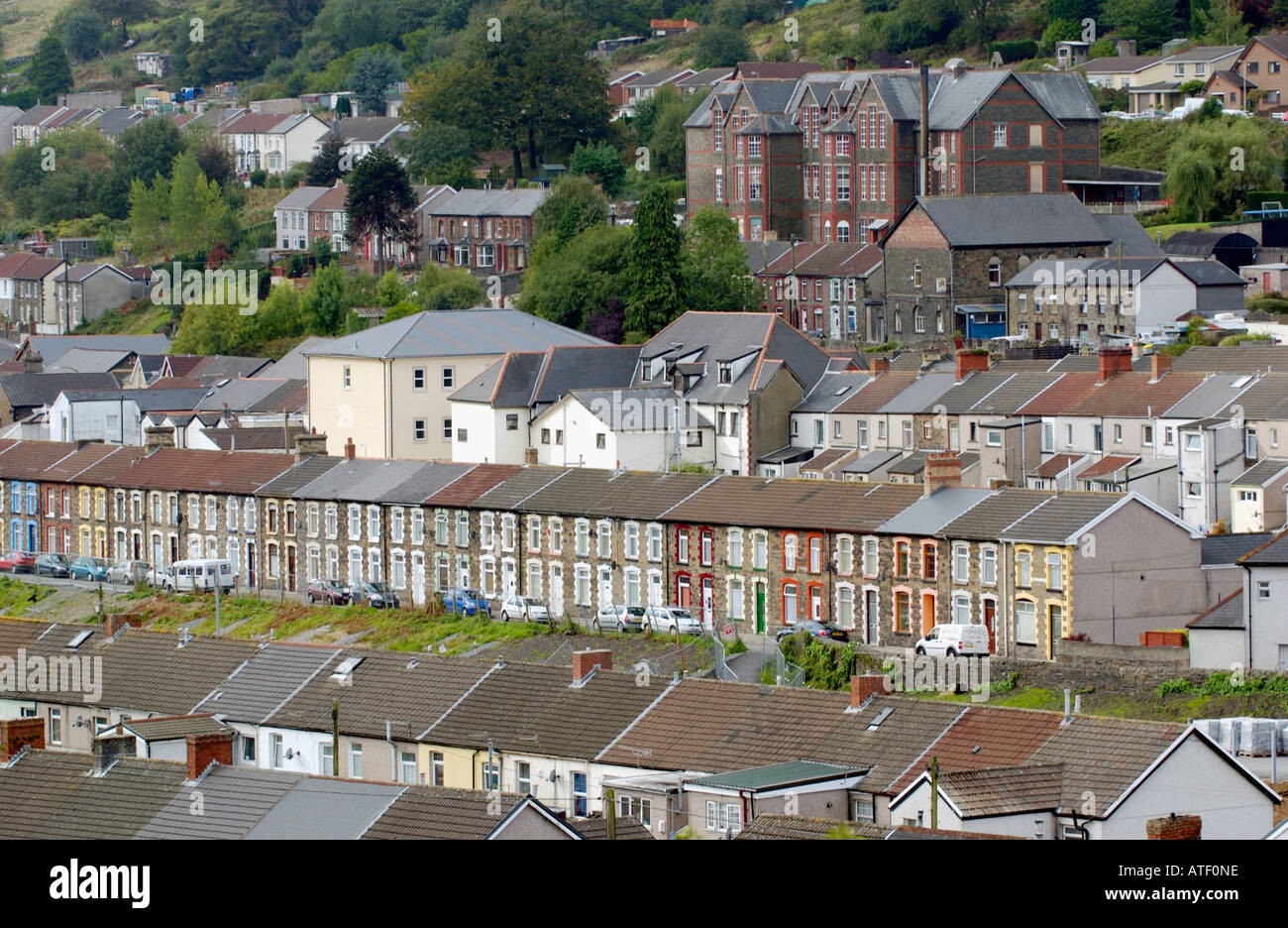 Terraced housing in the Rhondda Valley South Wales UK industrial ...