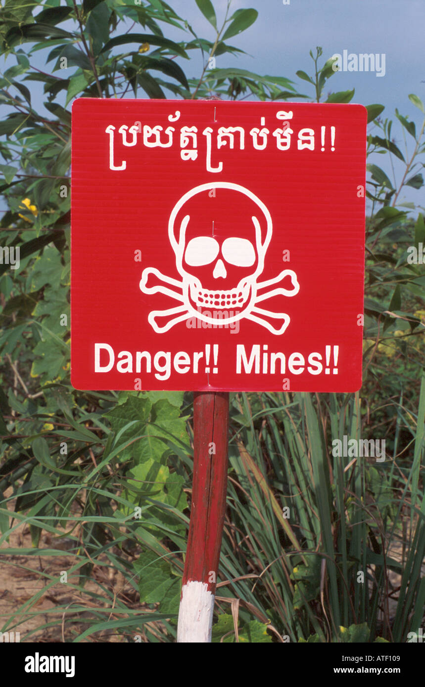 Sign warning land mines in hi-res stock photography and images - Alamy