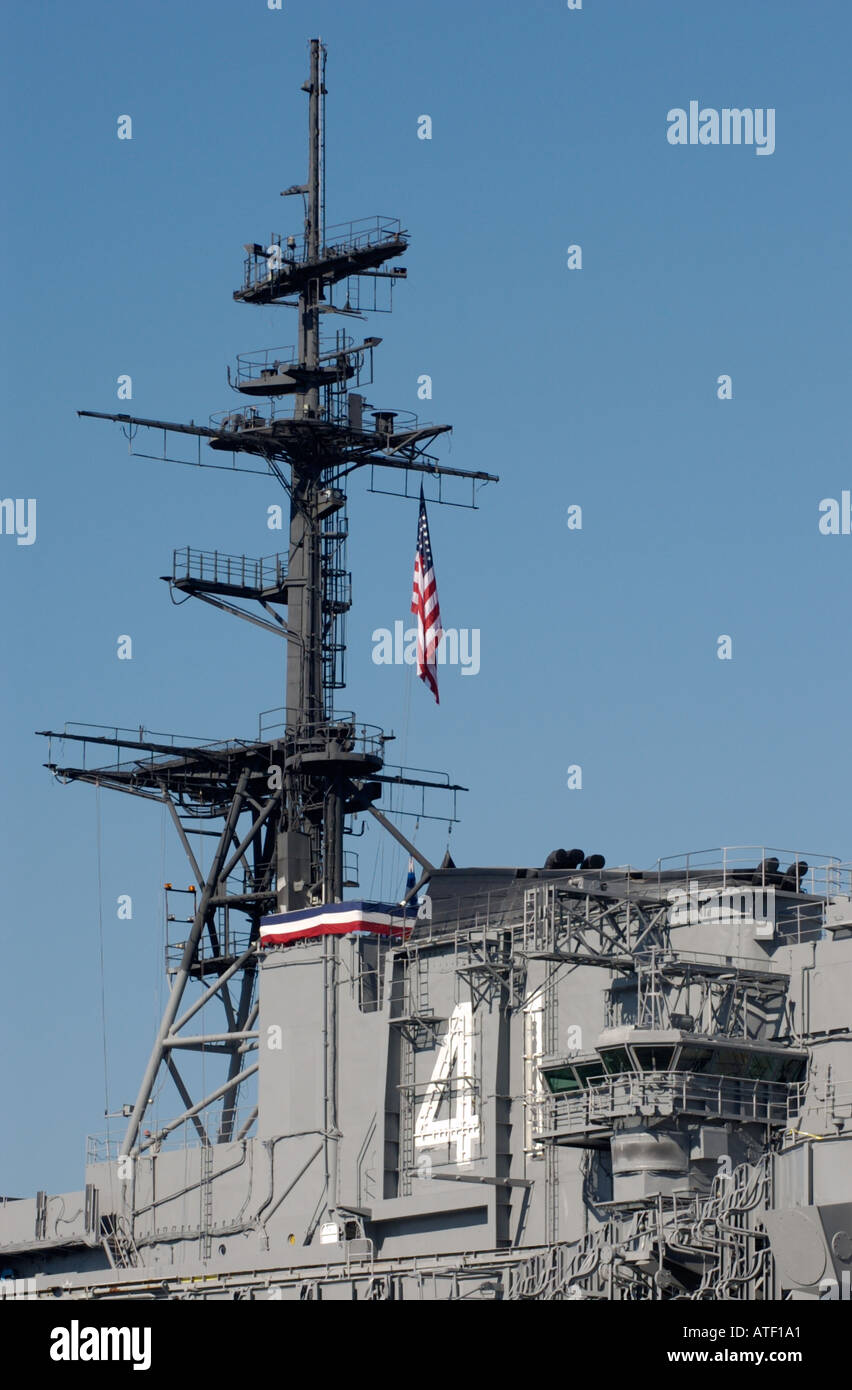 Tower detail of the historic US Navy Aircraft Carrier USS Midway Stock ...