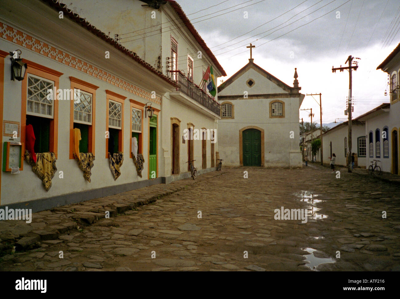 Panoramic view typical colourful colonial rural town house church road ...