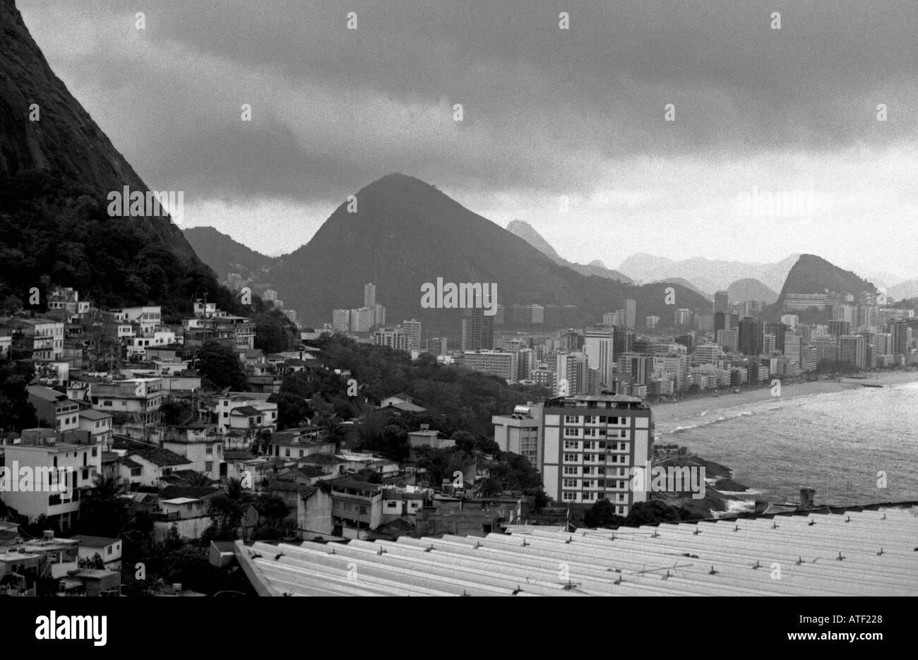 Panoramic typical favela hill slope abodes built on top of each other ...