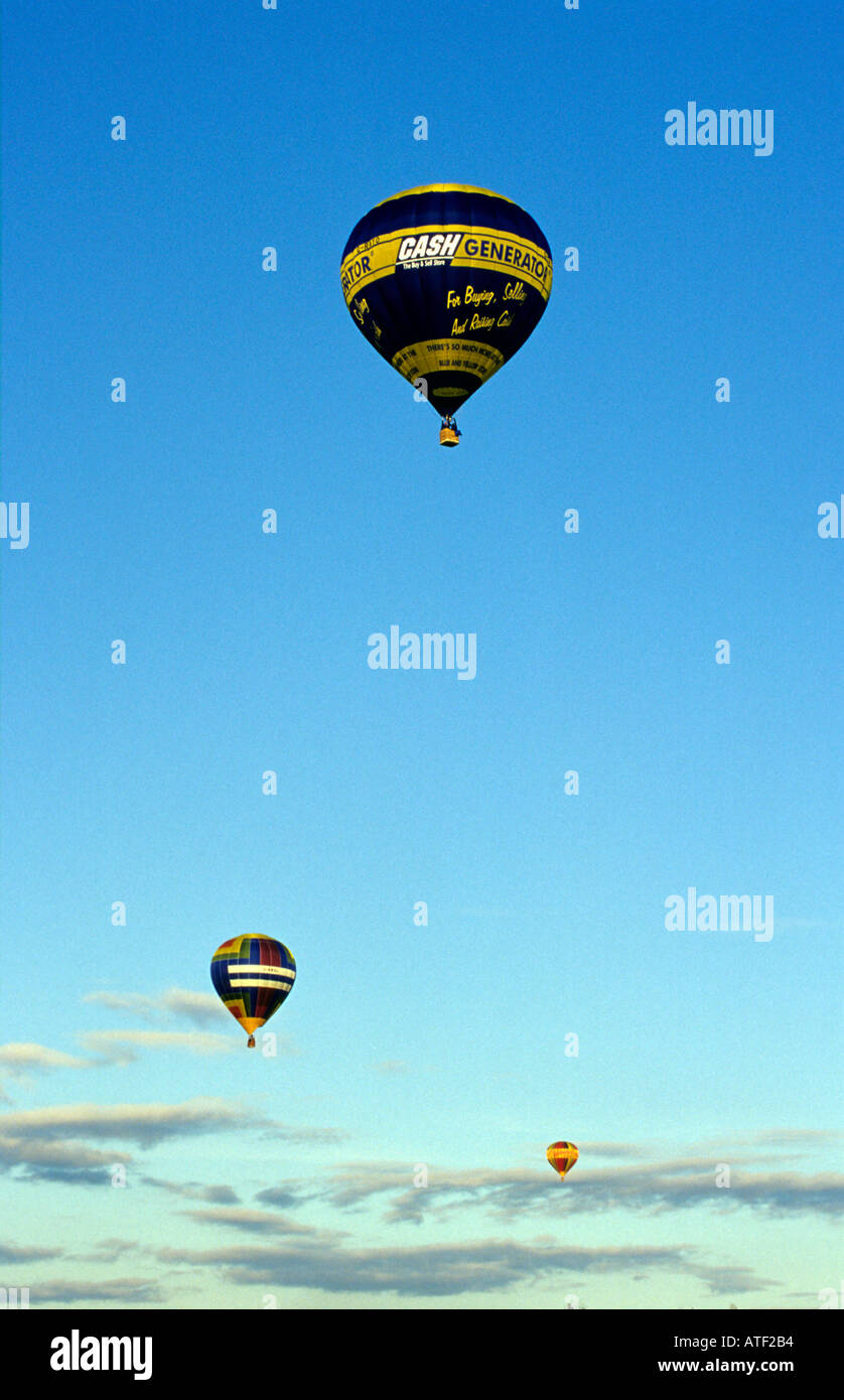 Balloon in Flight over countryside above Lancashire North West England ...