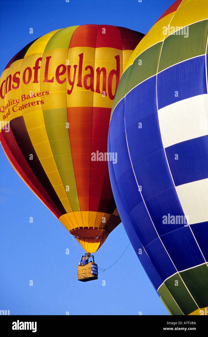Balloon in Flight over countryside above Lancashire North West England ...