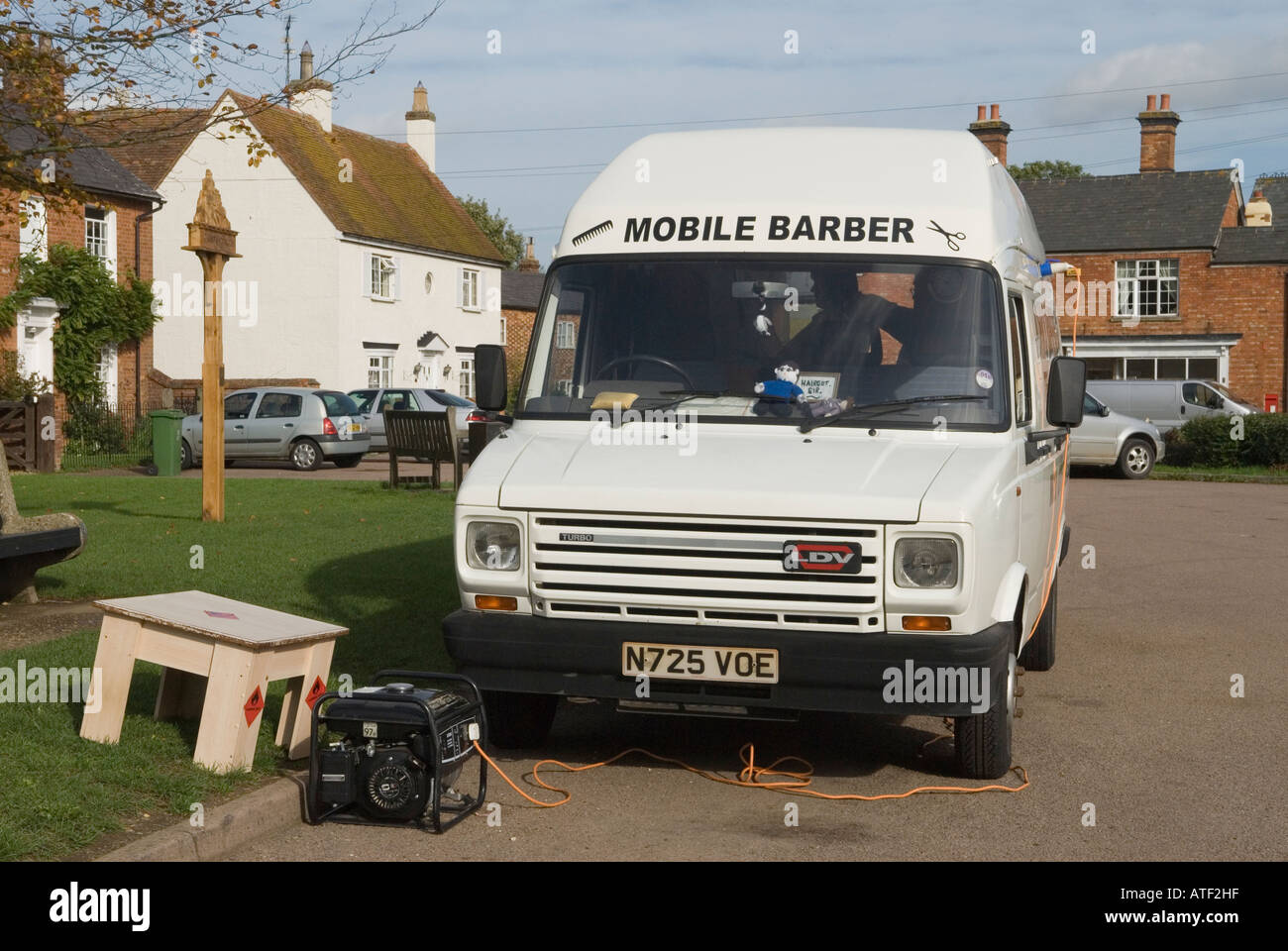 Mobile Barbers hairdressers van in car park at Great Horwood ...