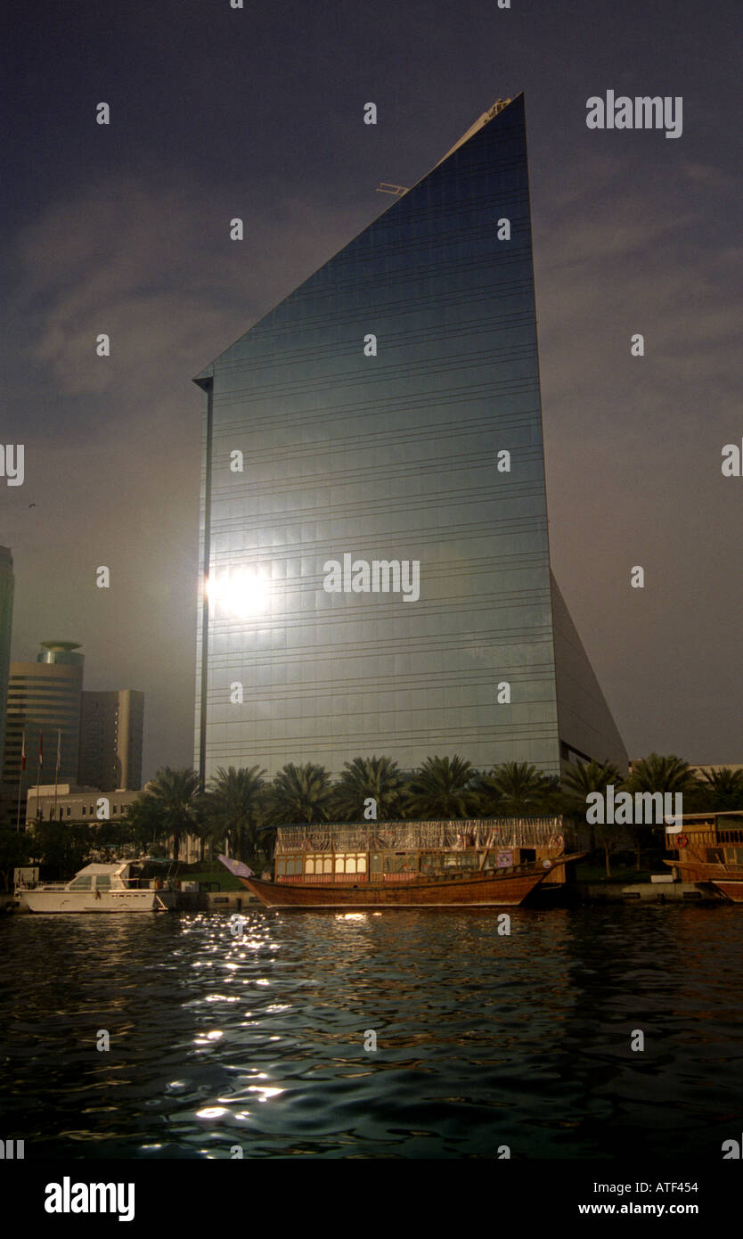 Spectacular futuristic modern cityscape waterscape Dubai UAE Middle ...