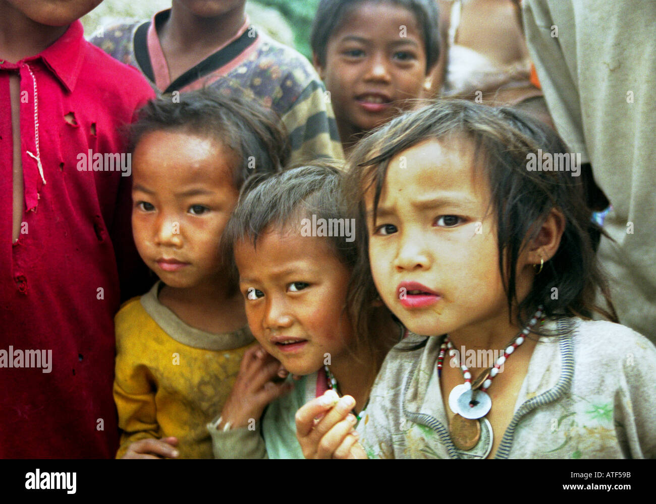 Portrait group indigenous children boy girl poor shanty town decorated ...
