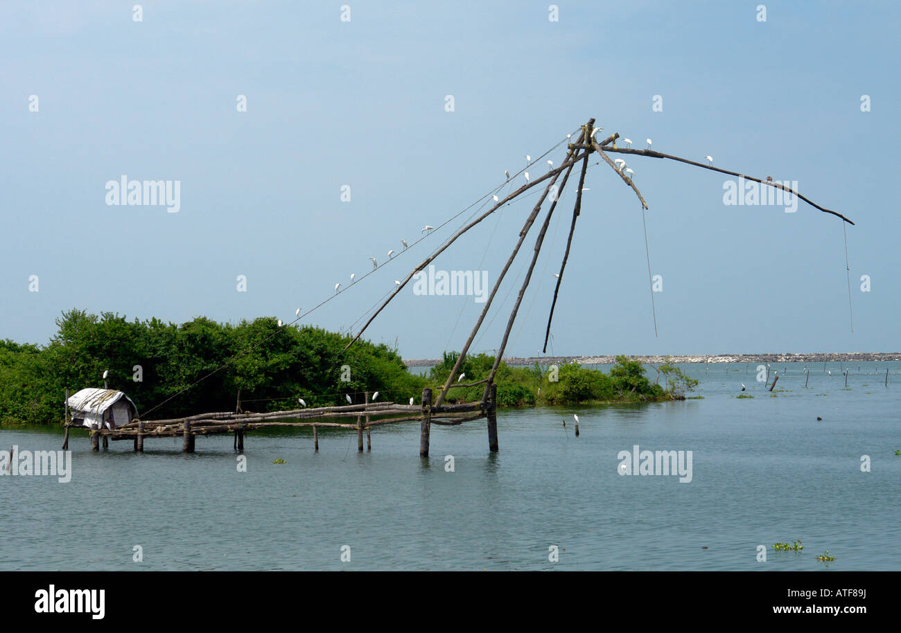 traditional chinese fishing nets on kerala backwaters south india Stock ...