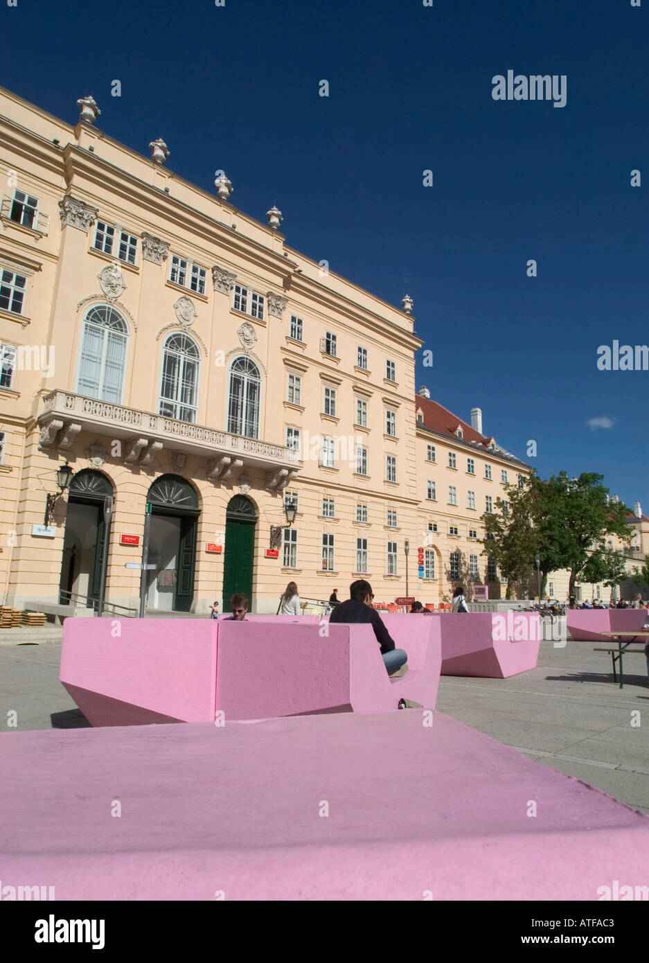 MQ, summer in museums quarter Vienna, pink couches Stock Photo - Alamy