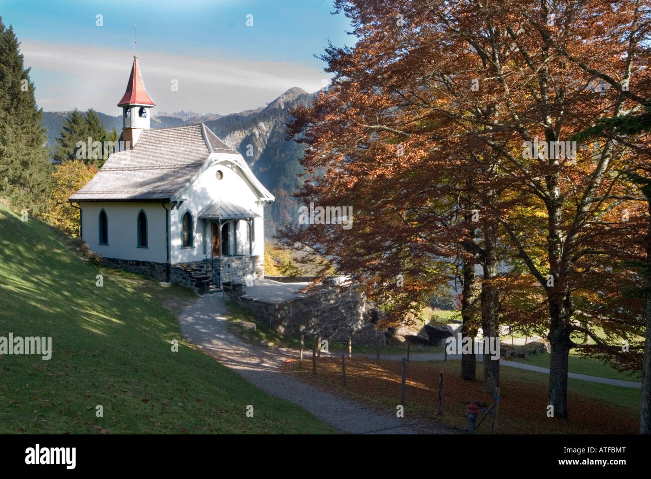 Mountain chapel in Fall Stock Photo - Alamy
