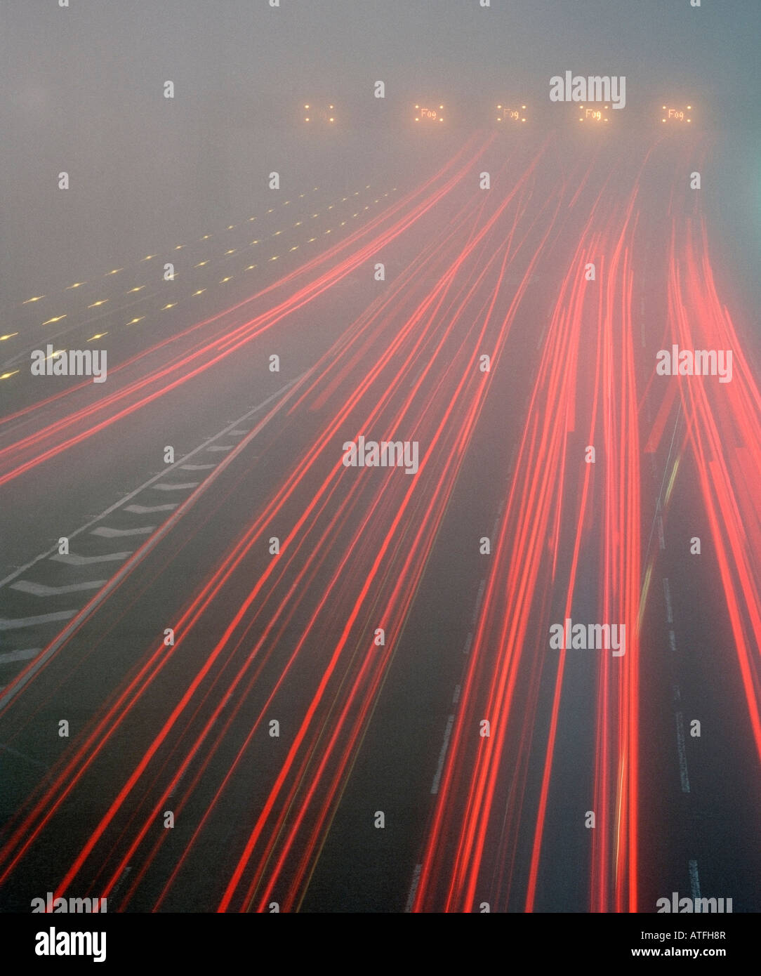 Thick fog on the M25 motorway approaching the Dartford crossing London ...