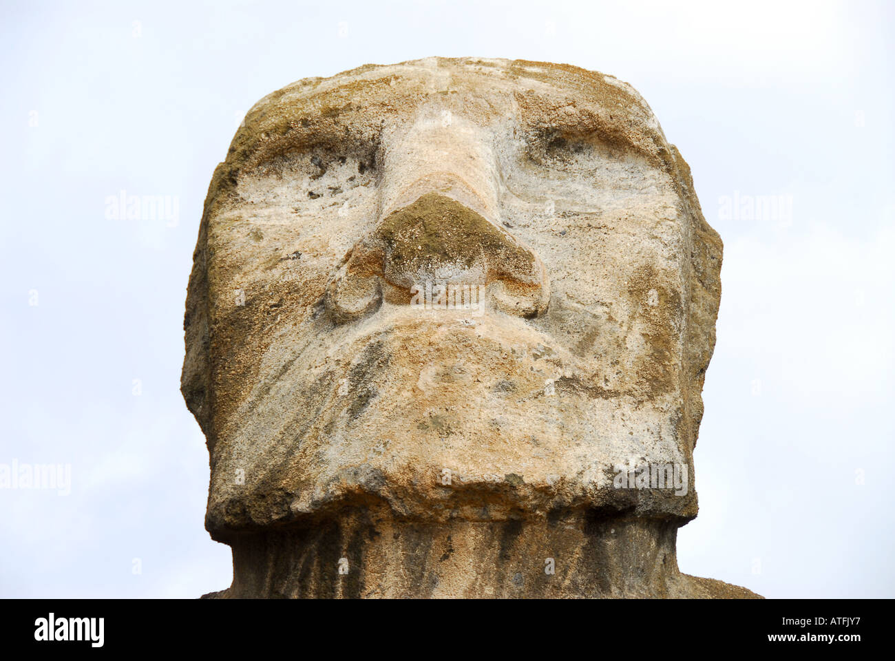 Chile Easter Island statue long ear moai face Ahu Tongariki Stock Photo ...