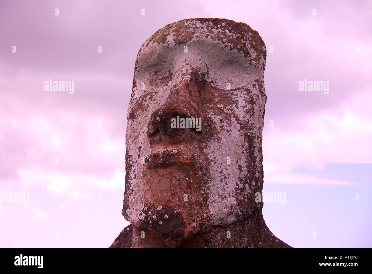 Chile Easter Island statue long ear moai face Ahu Tongariki Stock Photo ...