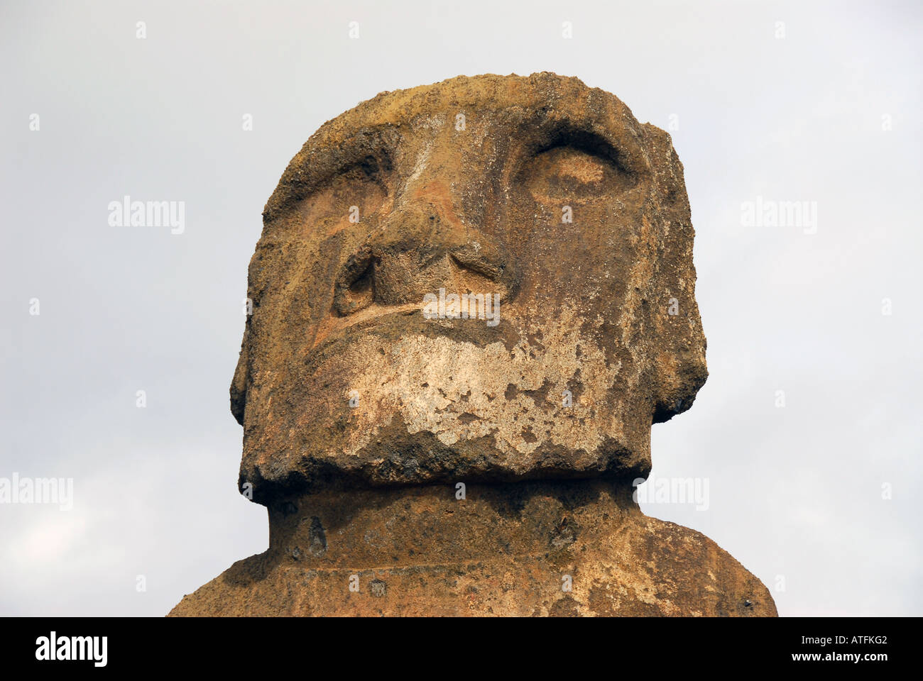 Chile Easter Island statue long ear moai face Ahu Tongariki Stock Photo ...
