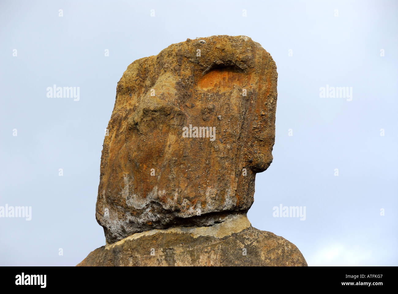 Chile Easter Island statue long ear moai face Ahu Tongariki Stock Photo ...