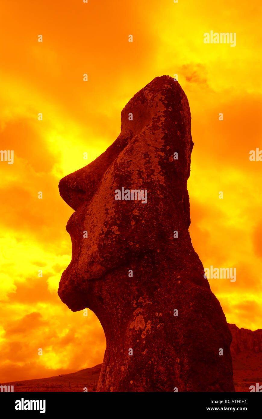 Chile Easter Island statue long ear moai face Ahu Tongariki Stock Photo ...