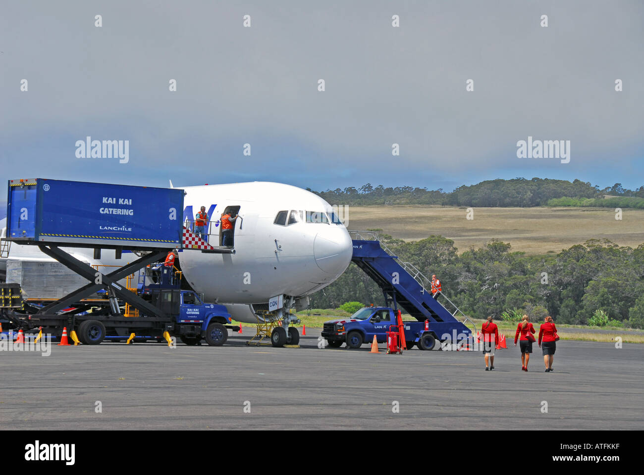 Chile Easter Island Hanga Roa airport Lan Chile jet on runway Stock ...