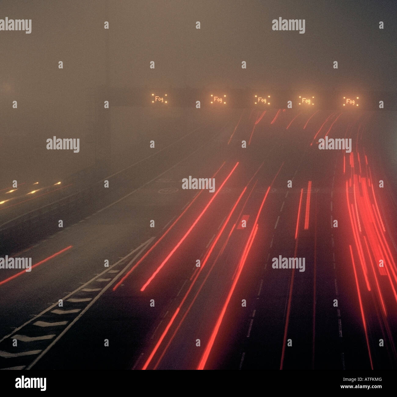 Thick fog on the M25 motorway approaching the Dartford crossing London ...