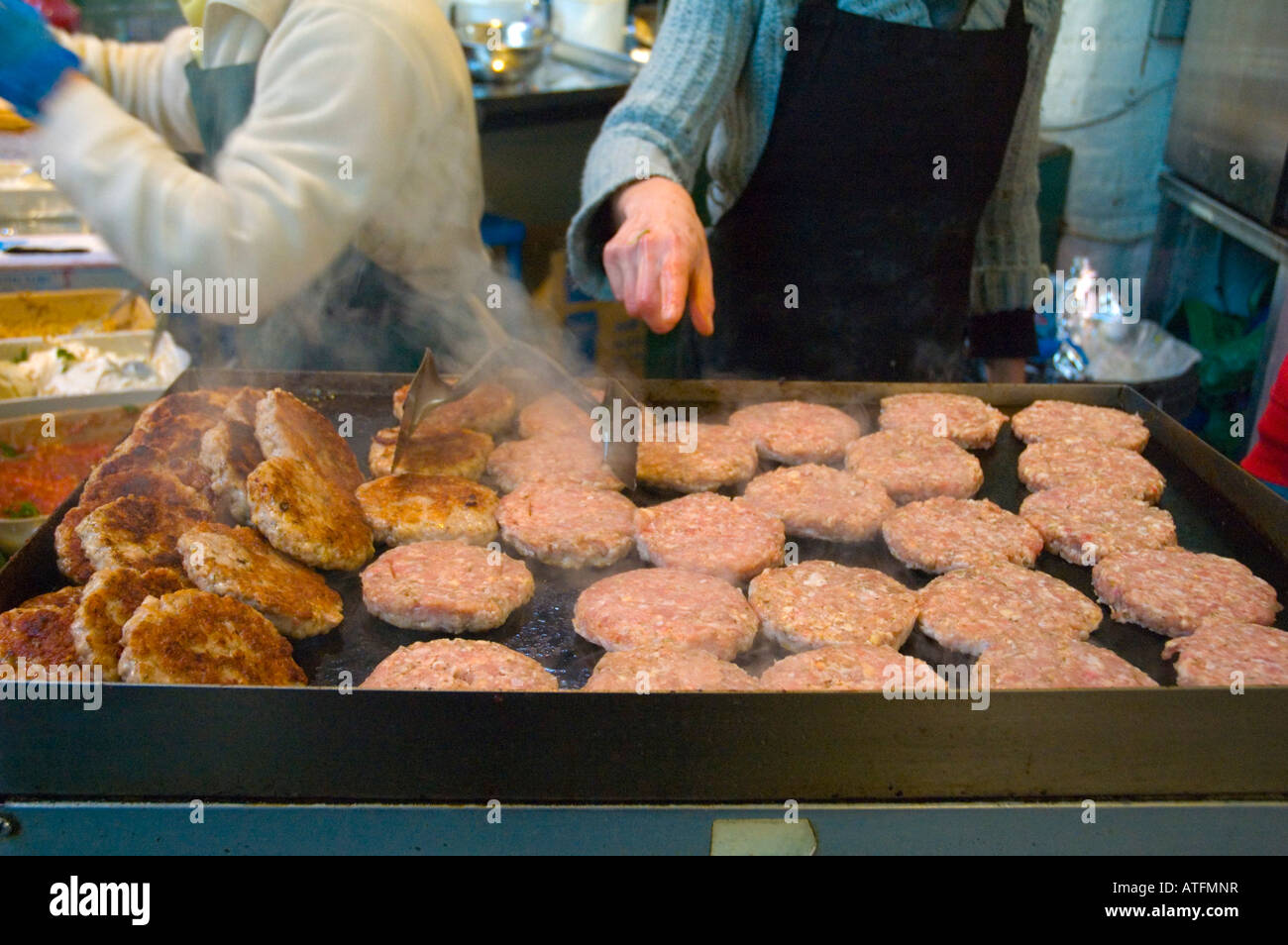 Burger stand at Borough Organic Market in London England UK Stock Photo ...