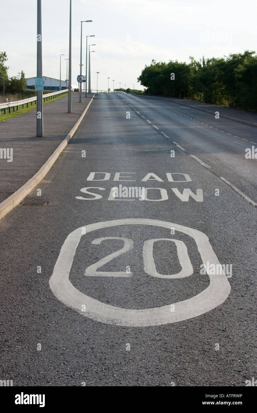 Dead slow 20mph speed limit painted in white on access road to Madejski ...