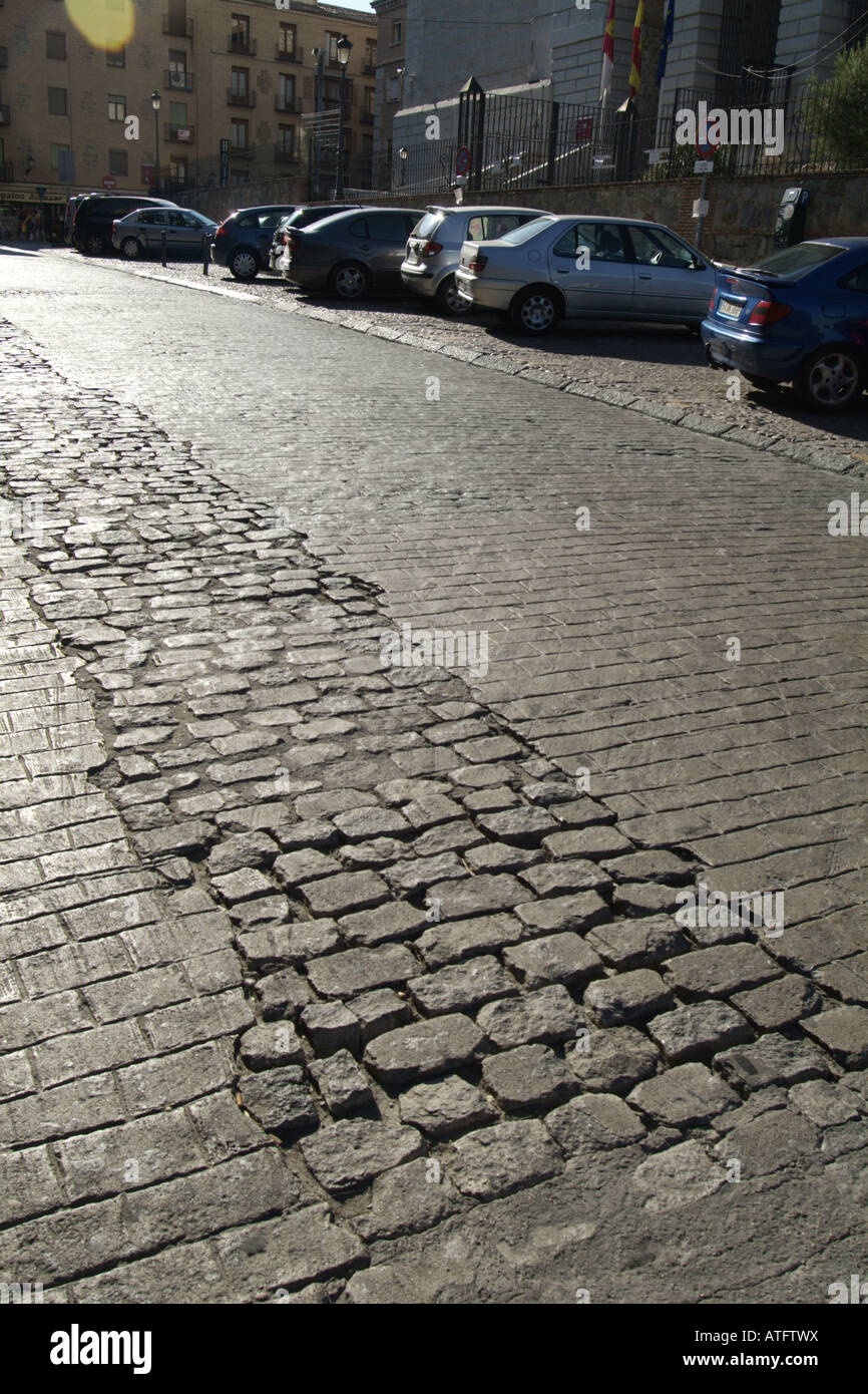 granite cobble pavement on a Toledo road, Spain Stock Photo - Alamy