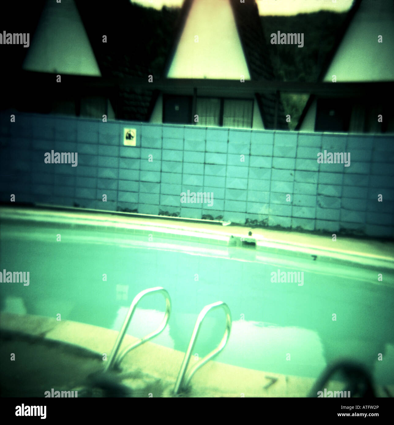 color photograph cheap motel pool empty Stock Photo - Alamy