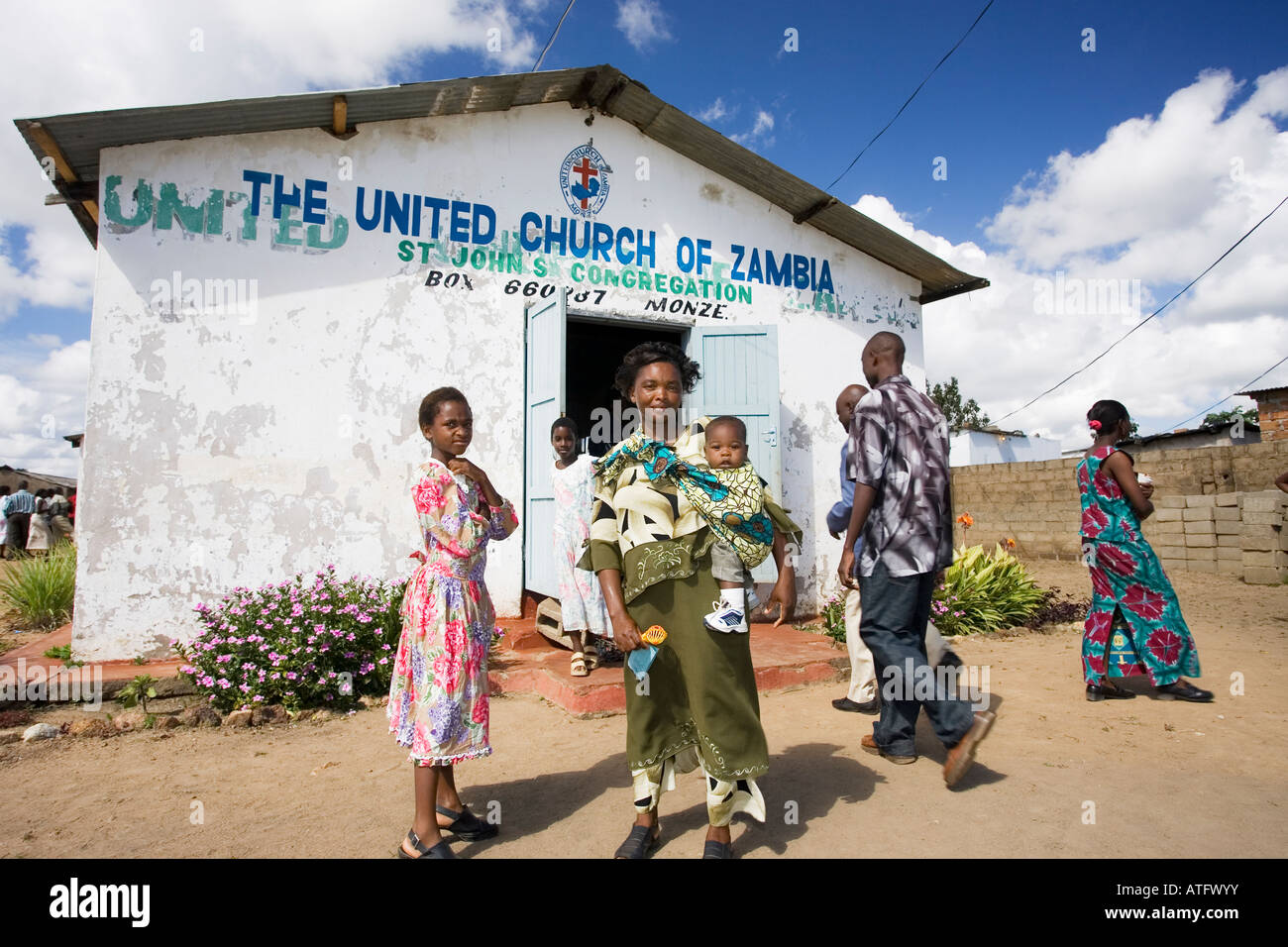 Parishioners outside St John's Church Monze, Zambia, Africa Stock Photo ...