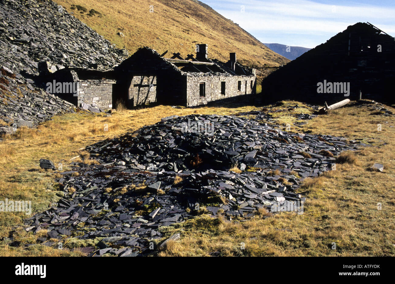 Derelict buildings at Llanberis former slate quarries, North Wales ...