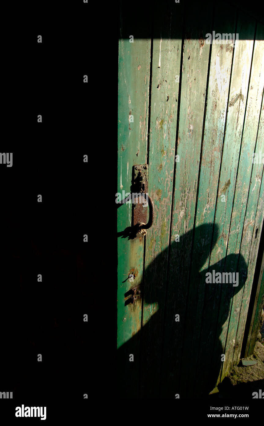 An Old Weathered Green Wooden, Door Left Open Stock Photo - Alamy