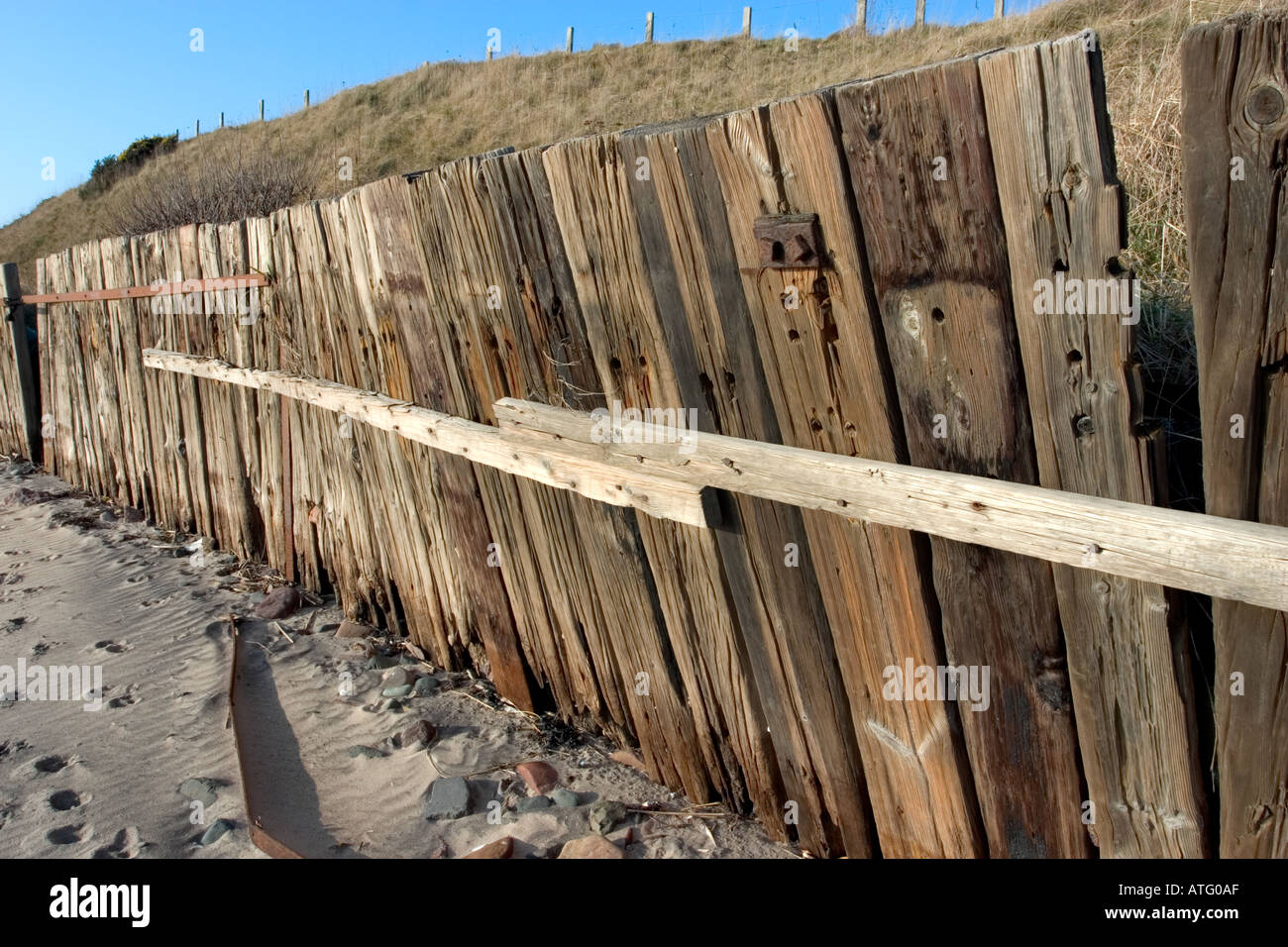 Wooden beach defences Leven beach Fife Scotland Stock Photo - Alamy