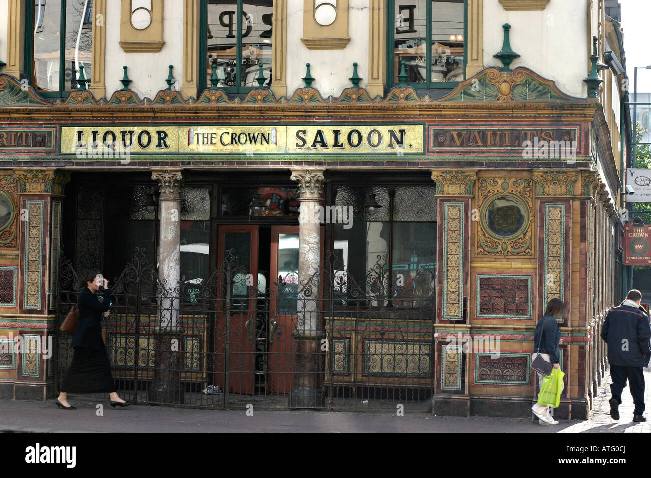 The Crown Saloon. The lower front facade of the famous Belfast landmark ...