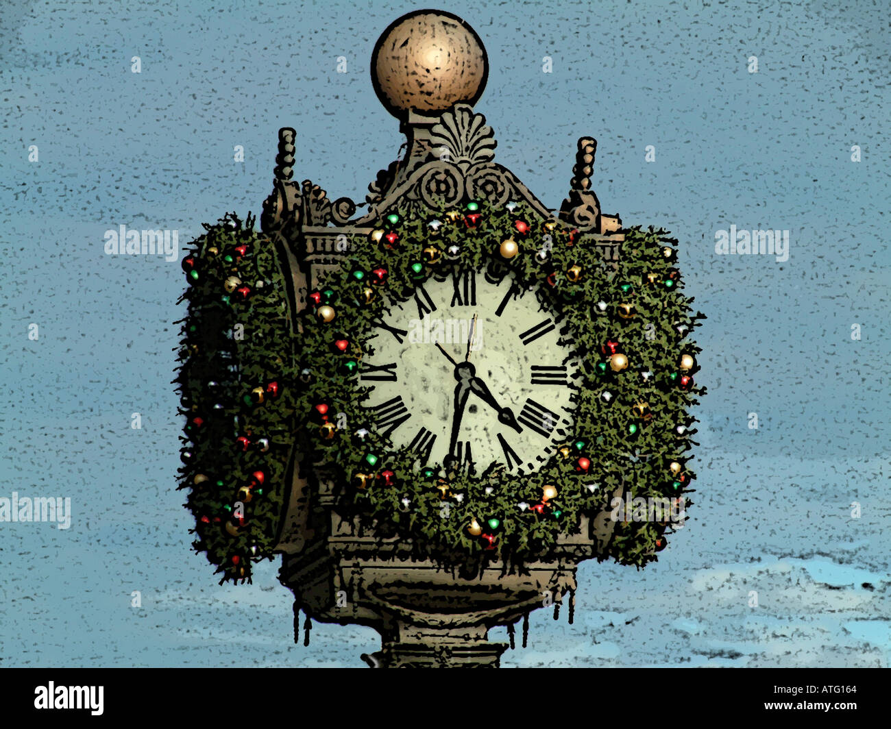 Artistic Rendering of a Holiday Decorated Town Clock Stock Photo - Alamy