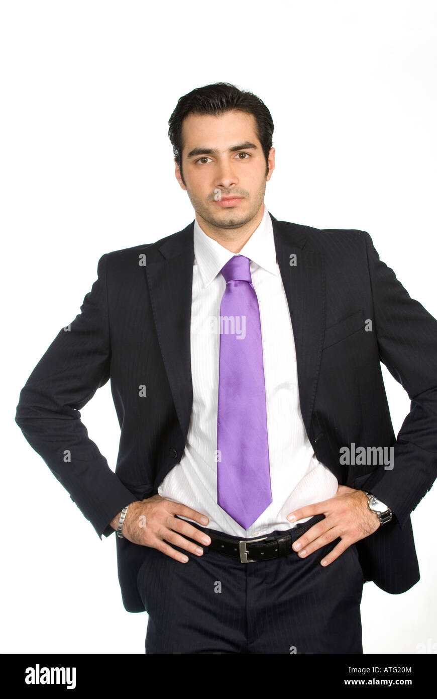 Handsome business man wearing suit hands on waist Stock Photo - Alamy