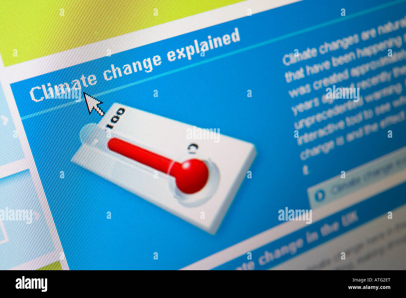 INTERNET WEB SITE ON COMPUTER SCREEN SHOWING CLIMATE CHANGE Stock Photo ...