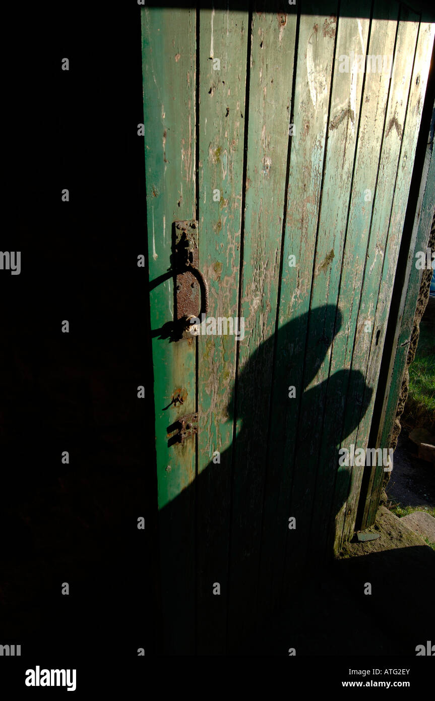 An Old Weathered Green Wooden, Door Left Open Stock Photo - Alamy