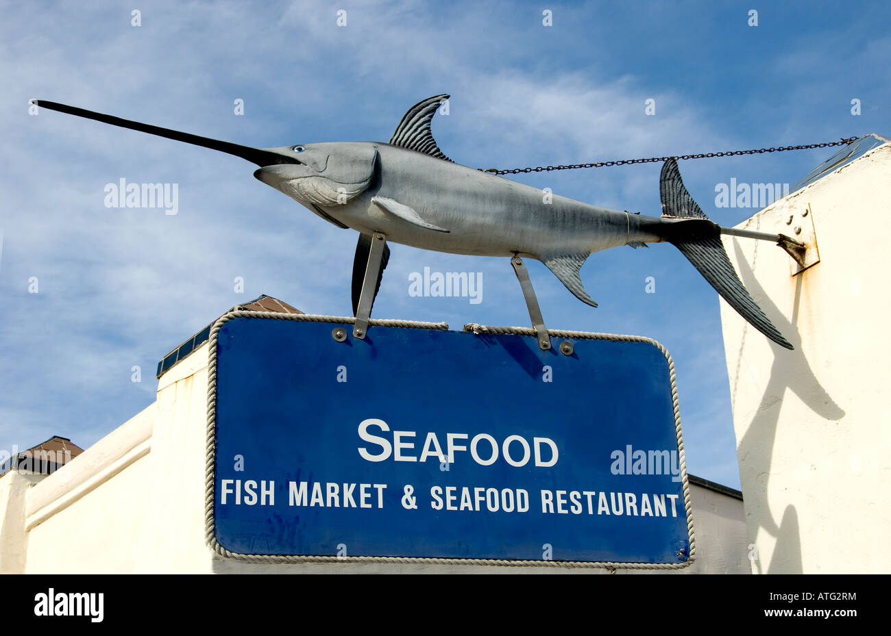 Seafood Restaurant sign with swordfish Stock Photo - Alamy