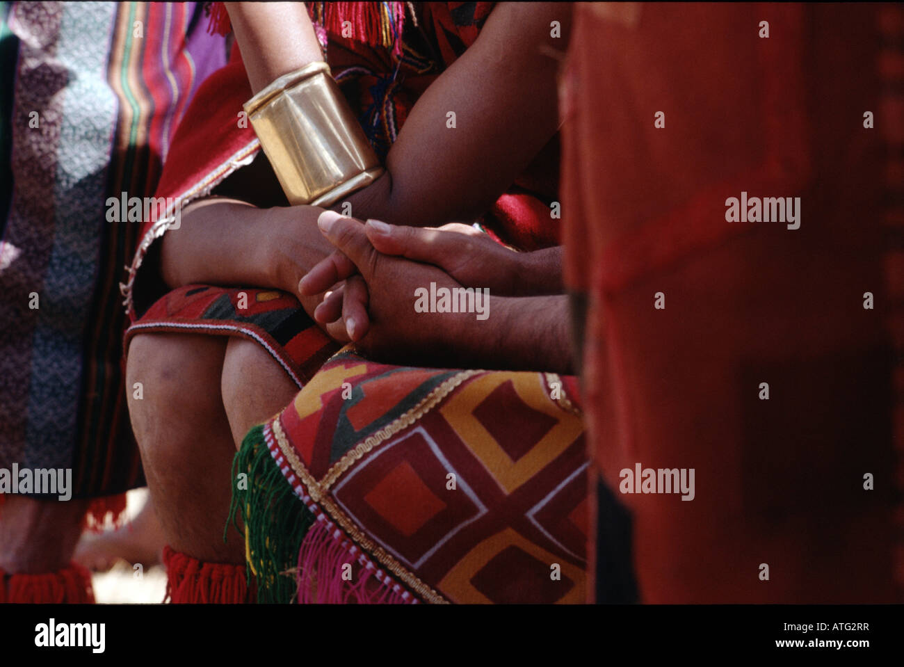 Two pairs of Quechua Incas in their tradition ceremonial costumes ...