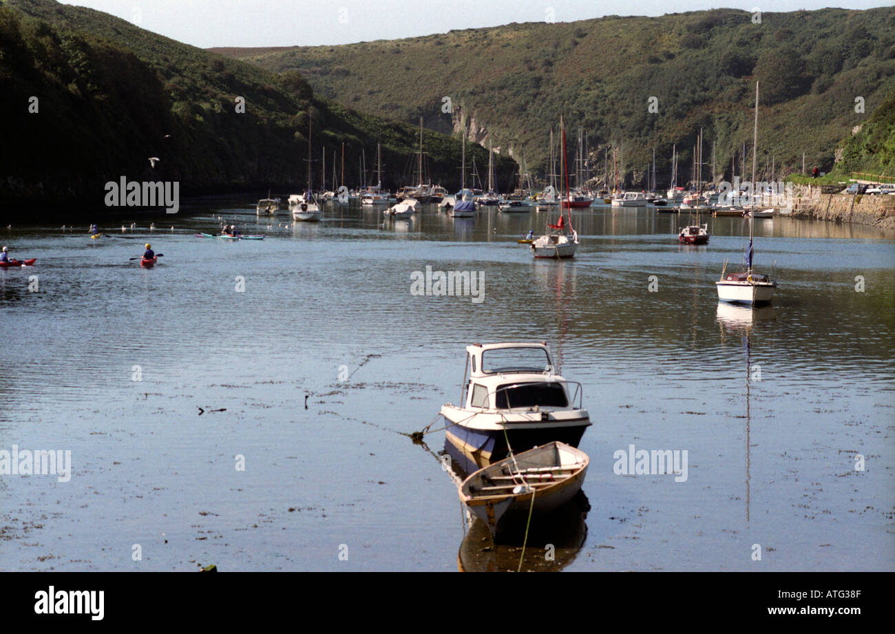 Boats in the river estuary at Solva in Pembrokeshire Stock Photo - Alamy